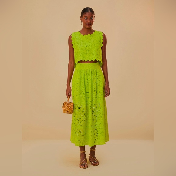 FARM Rio | Skirts | Farm Rio Green Monstera Eyelet Maxi Skirt | Poshmark